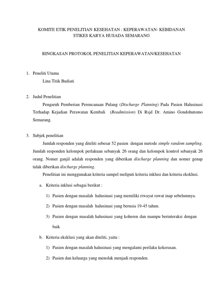 Ringkasan Protokol Penelitian | PDF