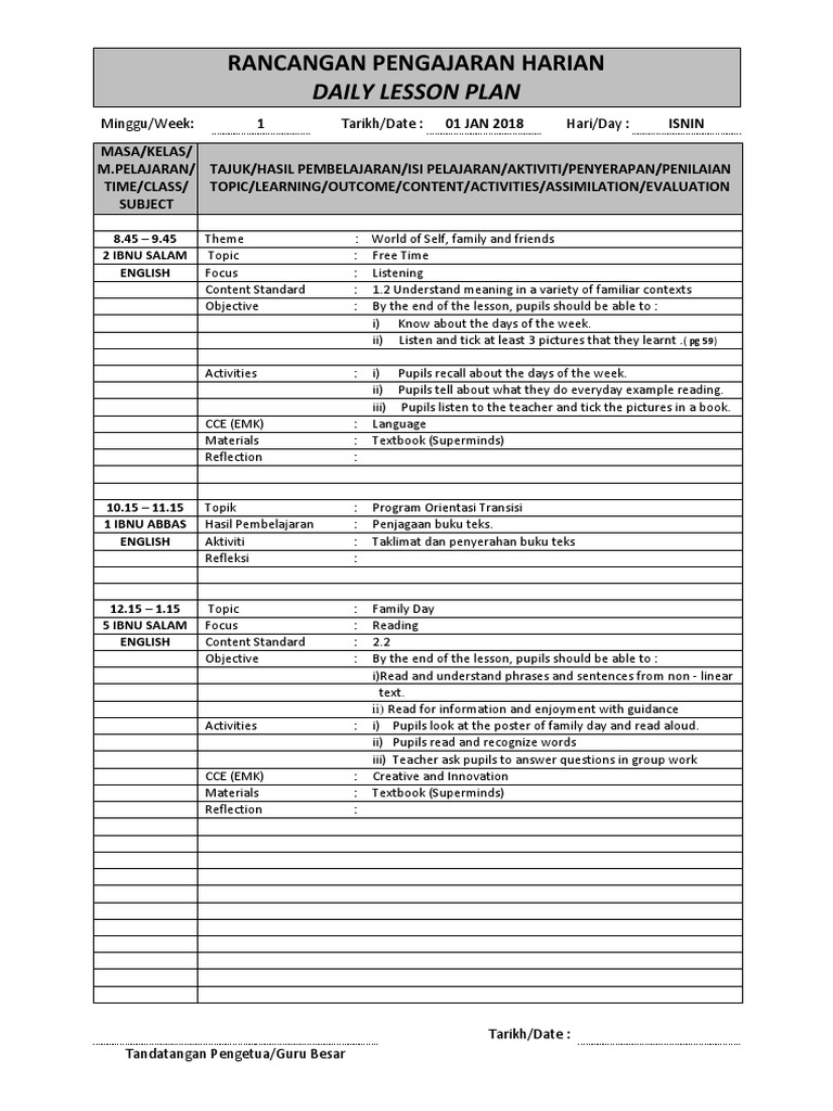 RPH 2018 - M1 | PDF | English Language | Lesson Plan