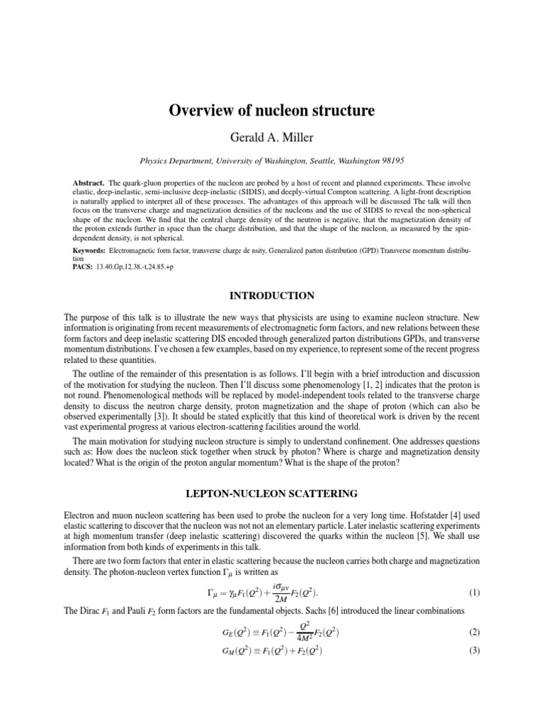 Overview of Nucleon Structure: Gerald A. Miller | PDF | Wave Function ...