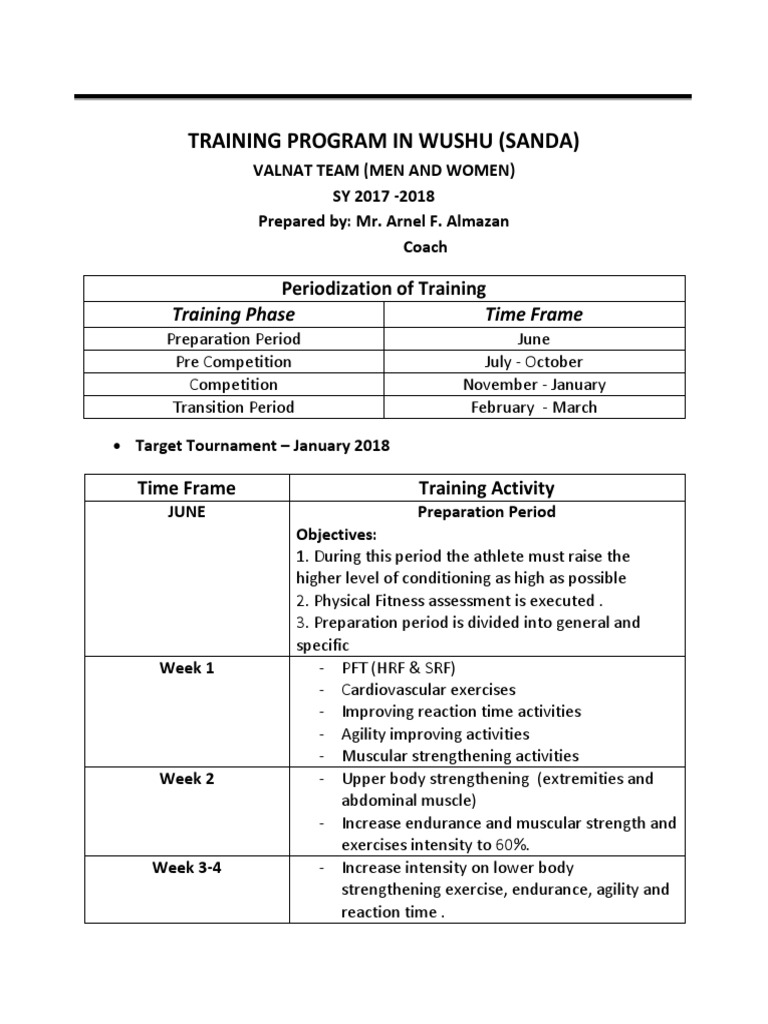 Training Program in Wushu | PDF | Physical Fitness | Physical Exercise