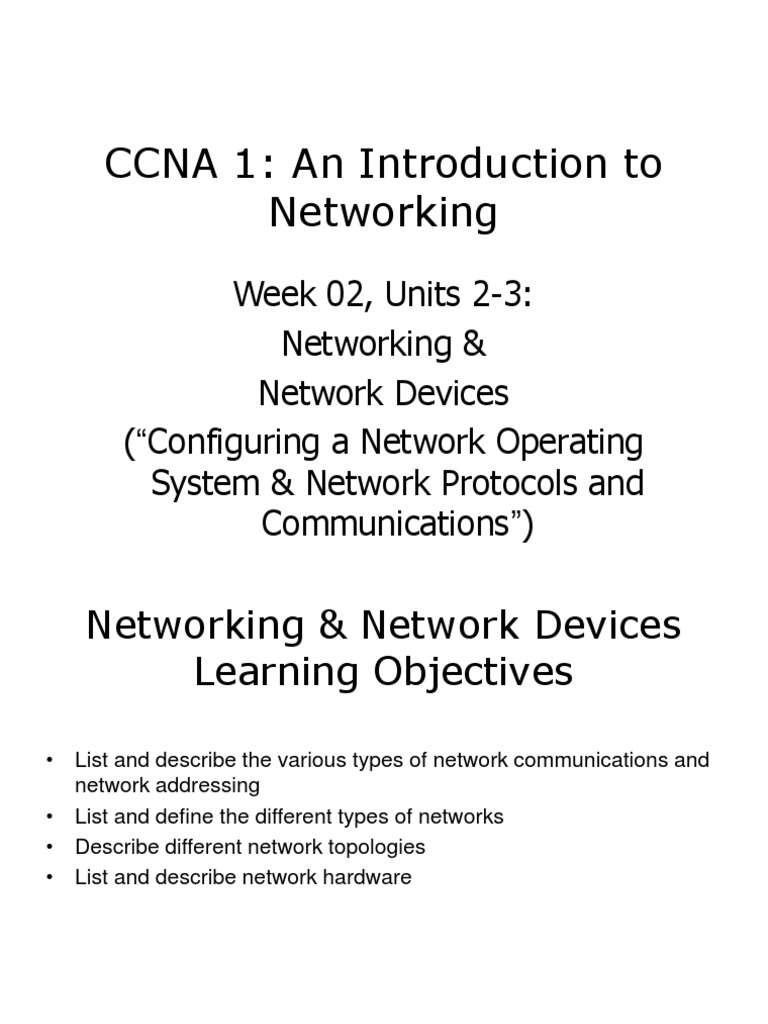 CCNA 1 - Week 02-Networking and Network Devices | PDF | Network Topology | Computer Network