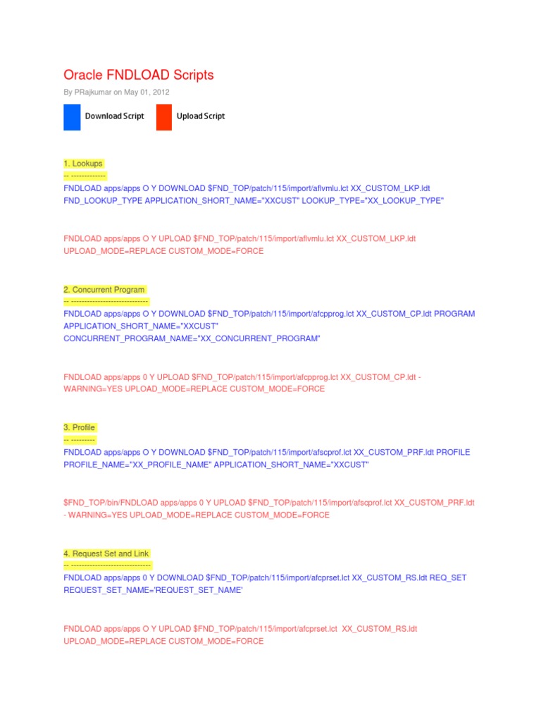 Oracle FNDLOAD Scripts | Download Free PDF | Download | Xml Schema