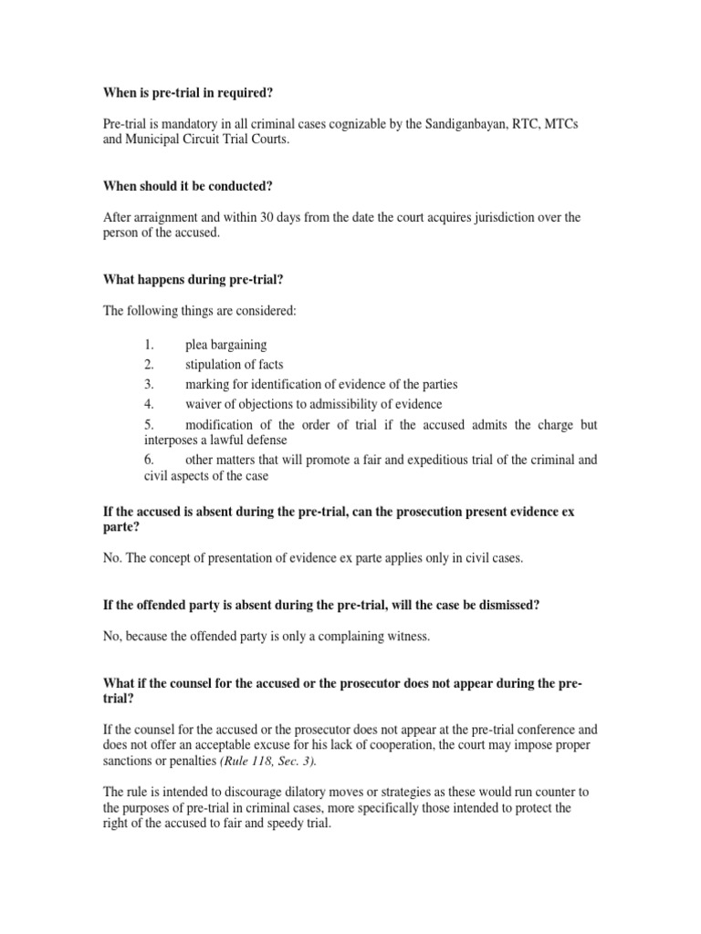 Notes On Pre-Trial Conference in Criminal Cases | PDF | Prosecutor ...