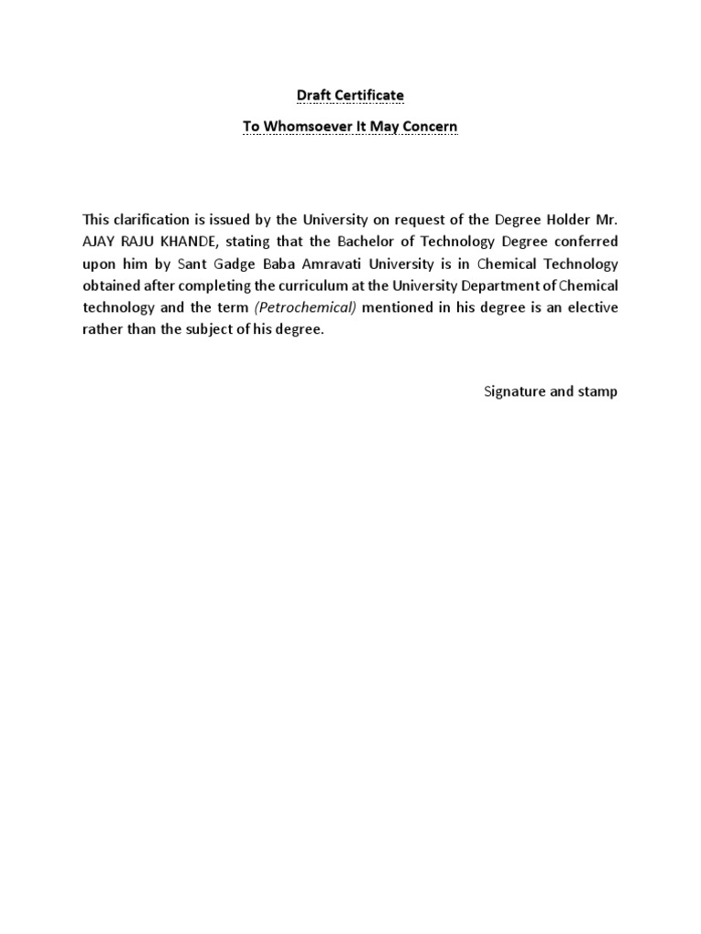 Draft certificate clarifies degree subject | PDF | Career And Technical ...
