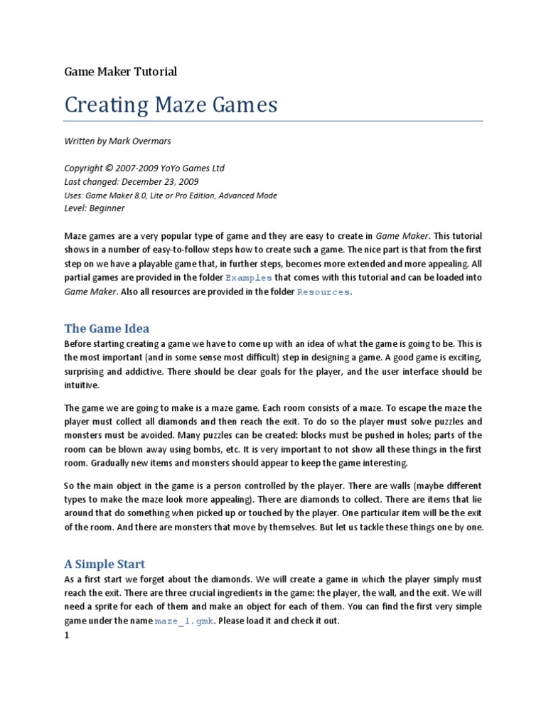 GM Tutorial - Maze Game | PDF