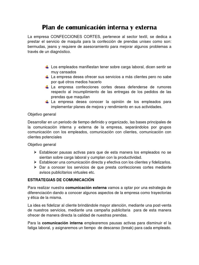 Plan de Comunicación Interna y Externa | PDF