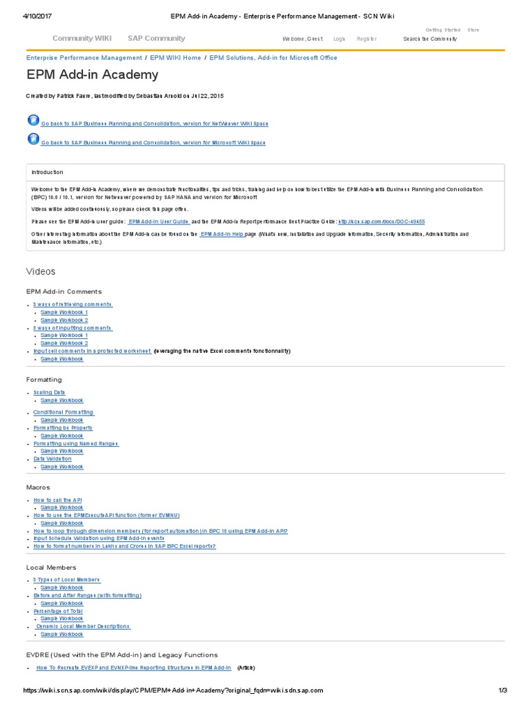 EPM Add-In Academy - Enterprise Performance Management - SCN Wiki | PDF ...