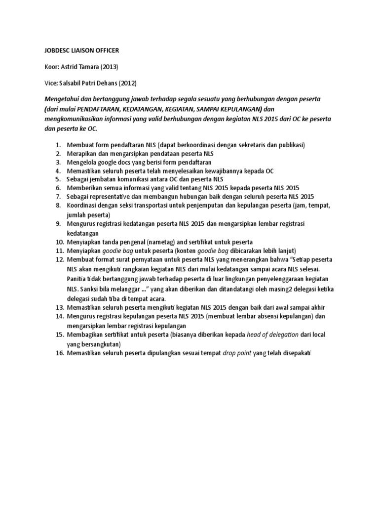 Jobdesc Liaison Officer | PDF | Perjalanan