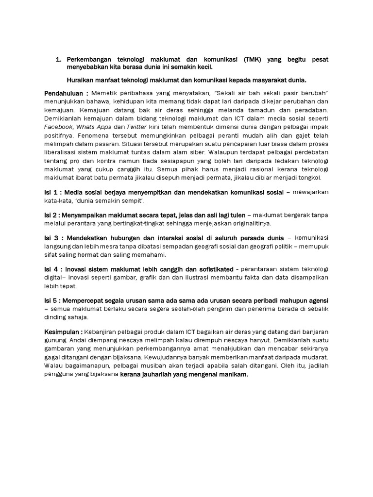 Perkembangan Teknologi Maklumat Dan Komunikasi | PDF | Ilmu Sosial