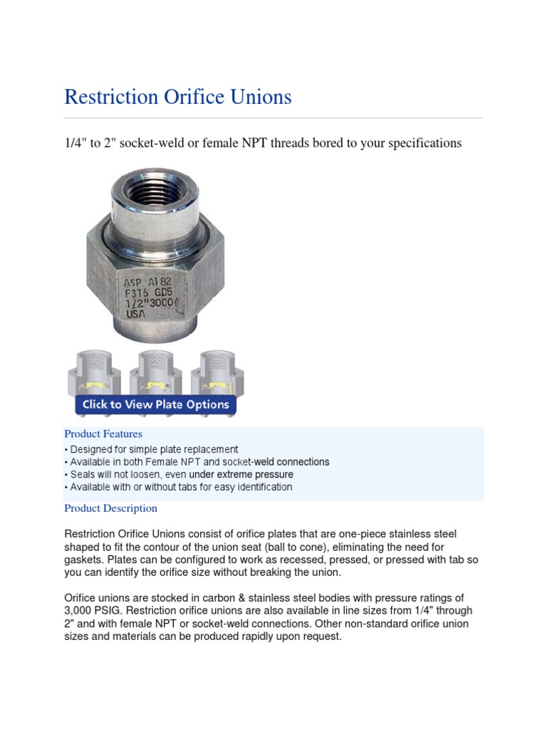 Restriction Orifice Unions | PDF | Mechanical Engineering ...