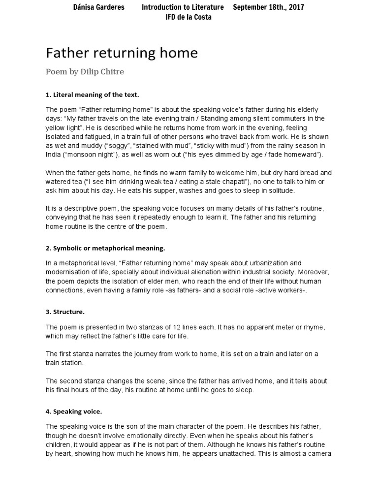 Father Returning Home - Dilip Chitre | PDF