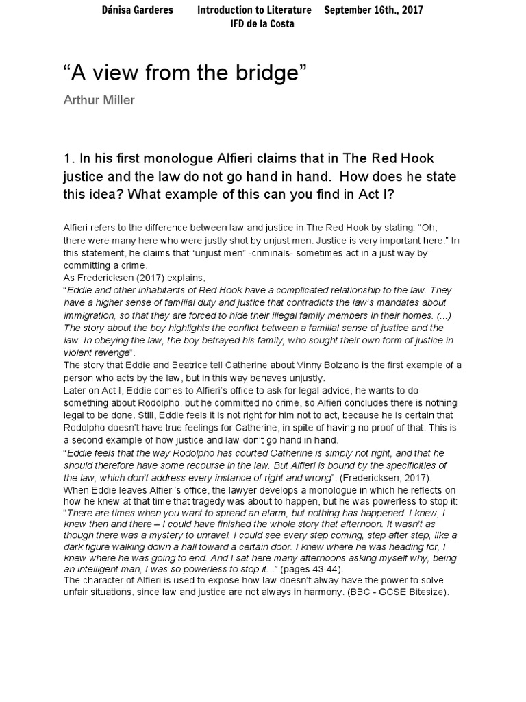 A View From the Bridge - Questions | Entertainment (General)