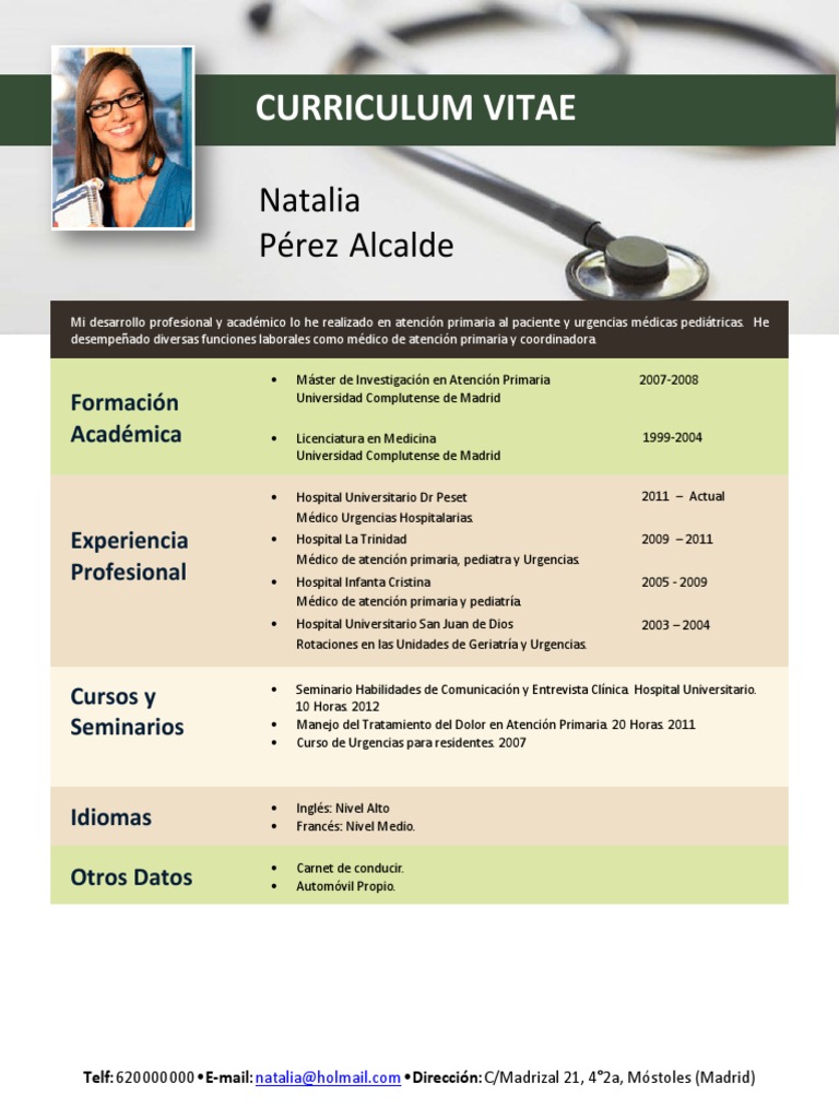 Curriculum Vitae: Natalia Pérez Alcalde | PDF | Hospital | Medicina