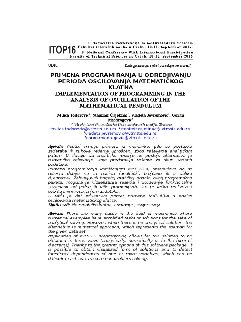 Oscilovanje Matematickog Klatna | PDF