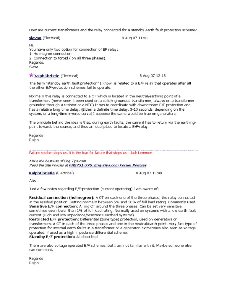 Standby Earth Fault Protection Guide | PDF | Transformer | Relay