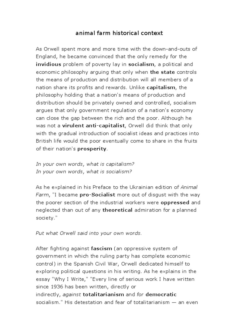 Animal Farm Historical Context | PDF | Socialism | George Orwell
