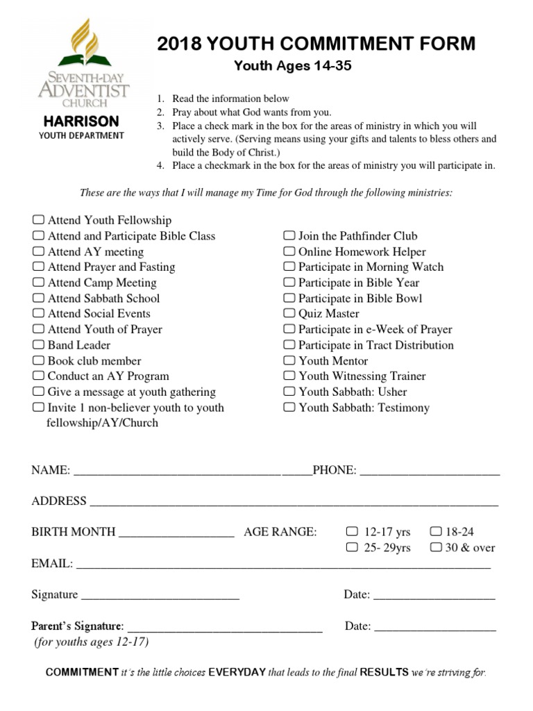 Youth Commitment Form 2018 | PDF