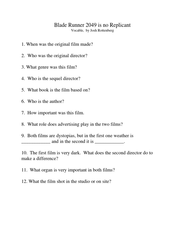 Blade Runner 2049 Is No Replicant: Vocable, by Josh Rottenberg | PDF