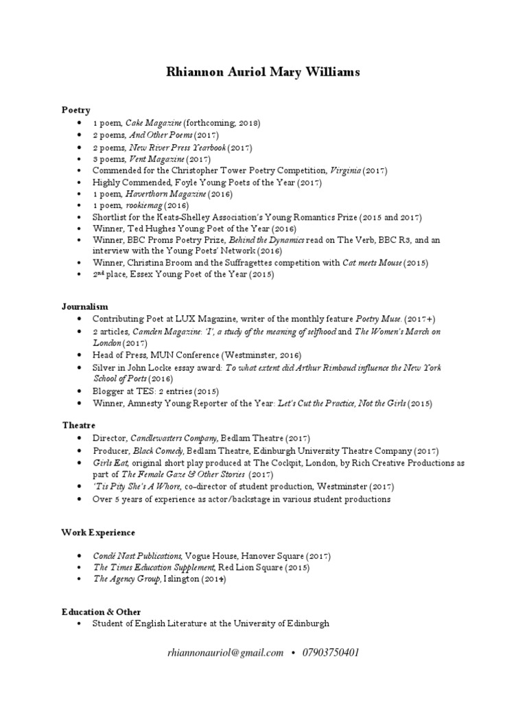 Writing CV | Poetry | Writing