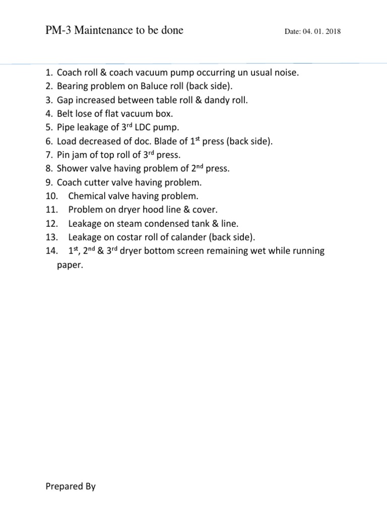 PM-3 Maintenance To Be Done: RD ST RD ND | PDF