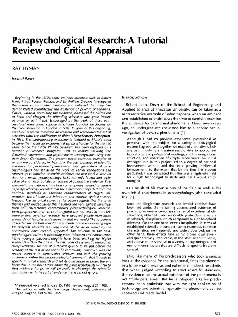 Parapsychological Research: A Tutorial Review and Critical Appraisal ...