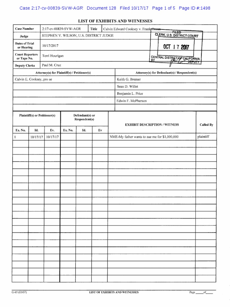 List of Exhibits and Witnesses | Government Information | Criminal Law