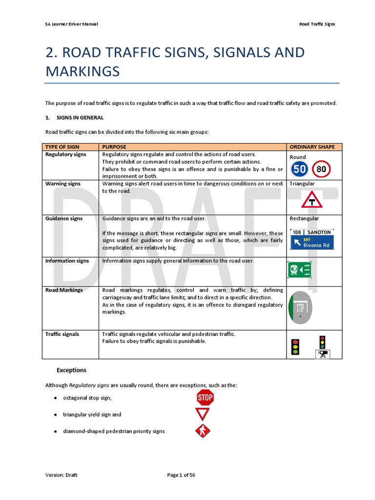 2 Manual On Road Traffic Signs - Draft1 | PDF | Traffic | Intersection ...