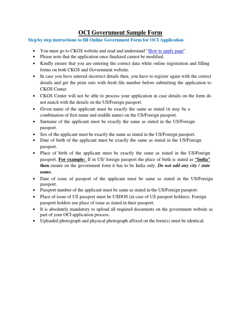 OCI Application Form Instructions | PDF | Passport | Photograph