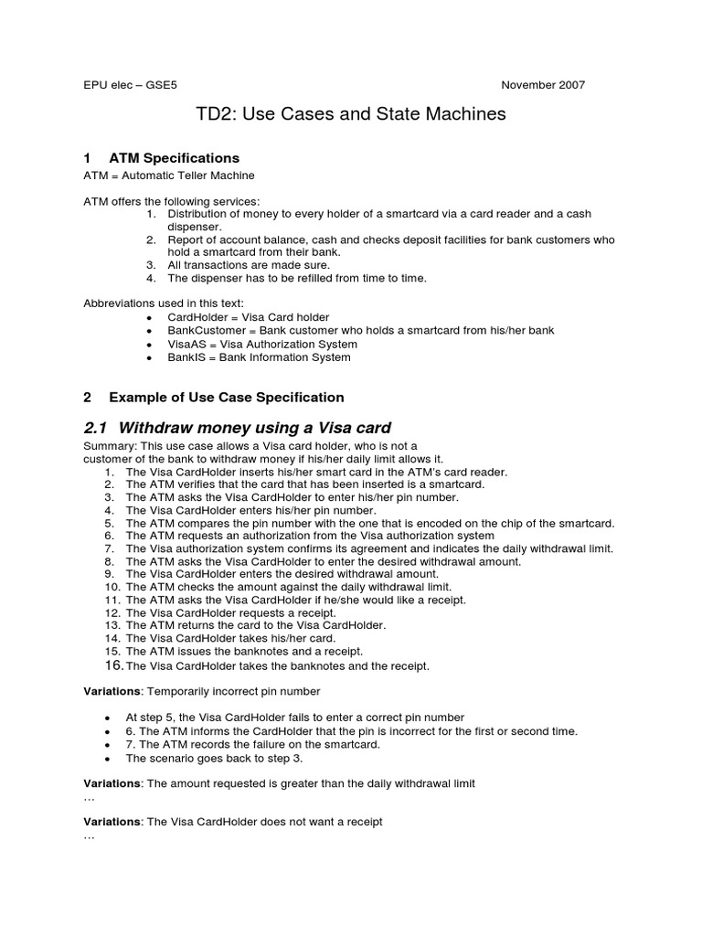 ATM Use Cases | PDF | Automated Teller Machine | Smart Card