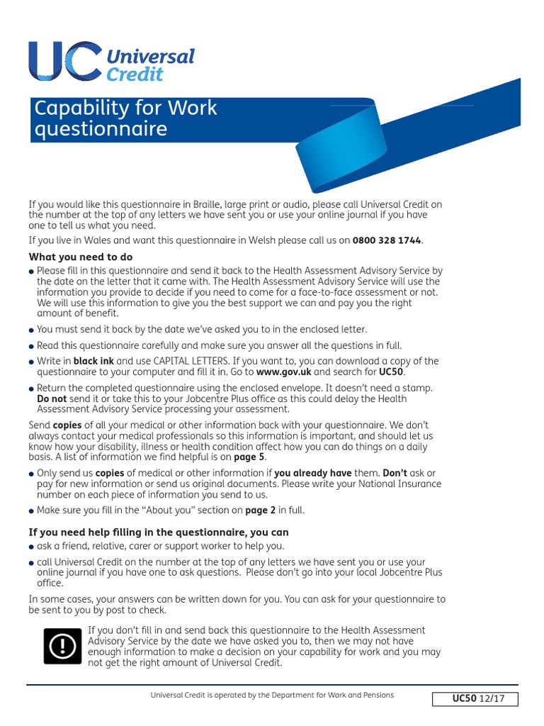 Universal credit work capability questionnaire | General Practitioner ...