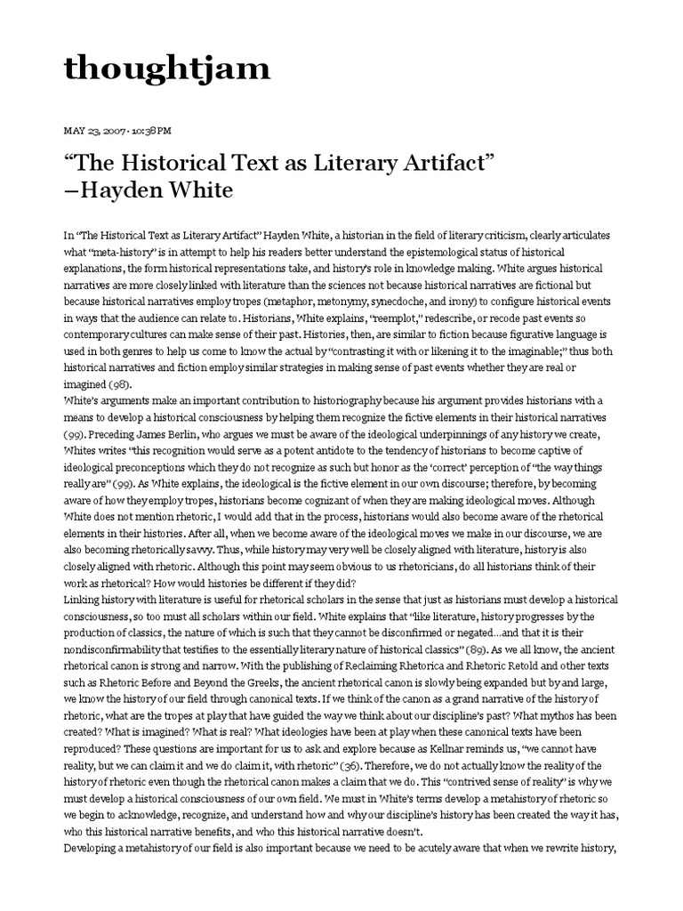 White's Metahistory and Rhetoric | PDF | Rhetoric | Narrative