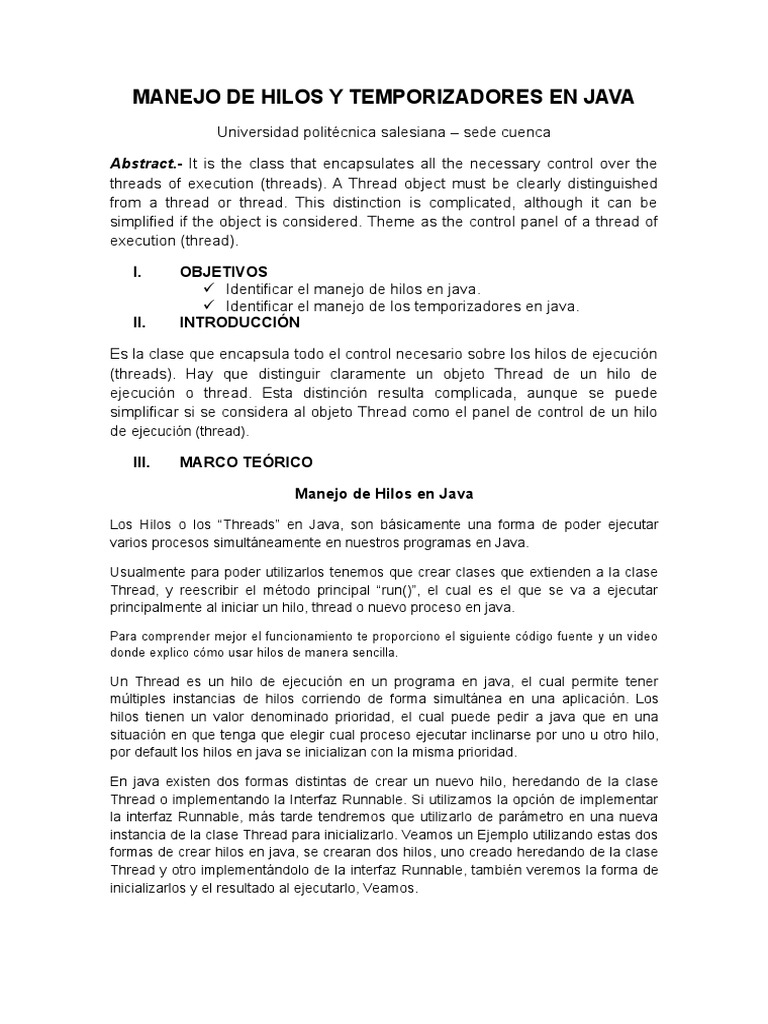 Manejo De Hilos Y Temporizadores En Java Descargar Gratis Pdf Hilo Computación Java 