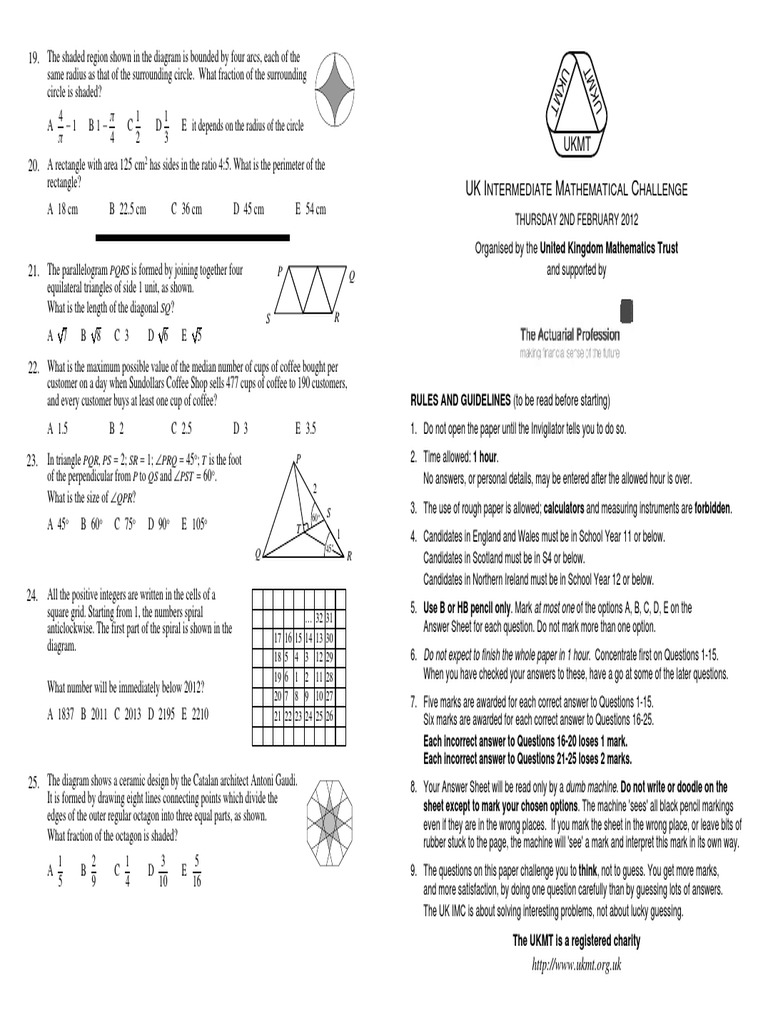 Ukmt Imc Paper 2012 | PDF | Triangle | Mathematical Objects