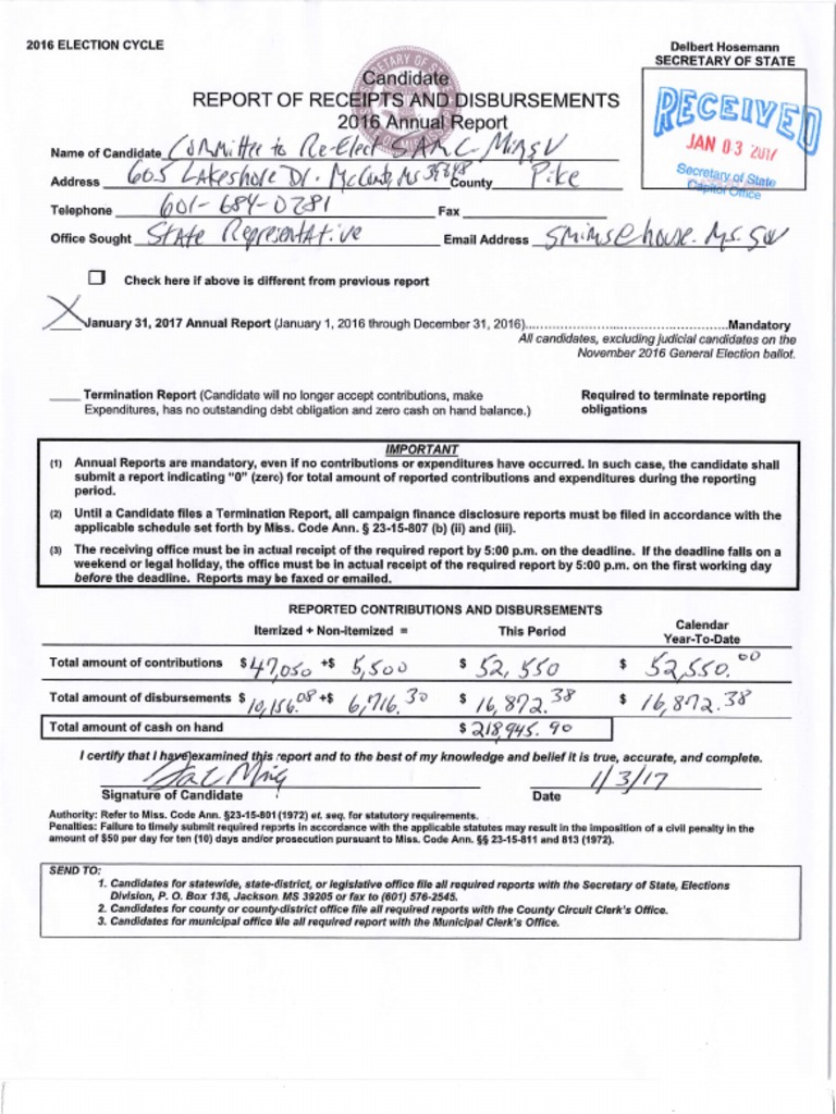 Sam Mims Campaign Finance 2016 | PDF | Security | Finance (General)