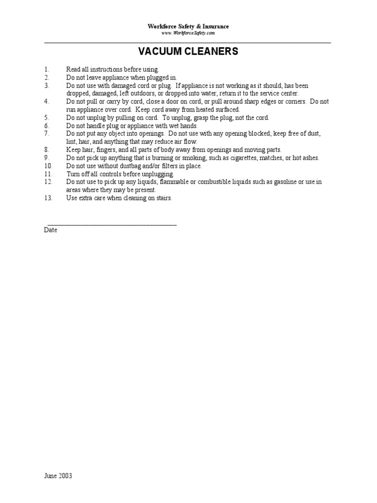 Vacuum Cleaner Safety Guidelines | PDF