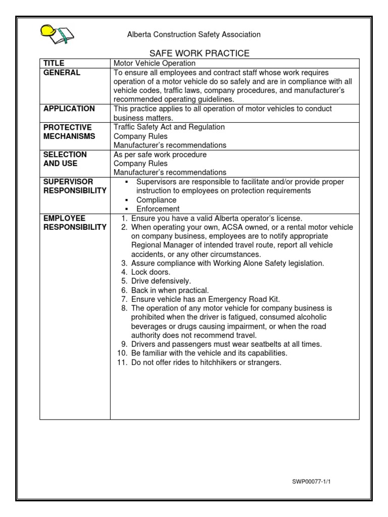 SOP - Motor Vehicle Operation | PDF