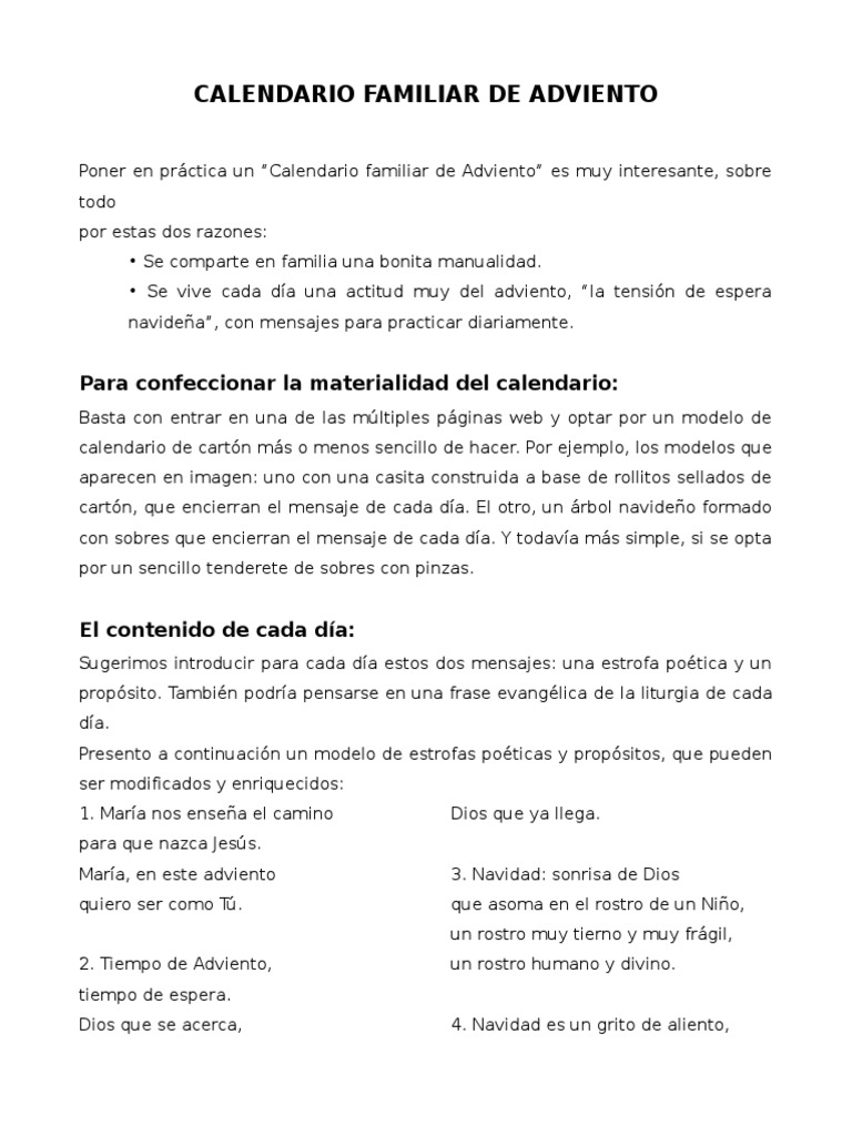 Calendario Familiar de Adviento | PDF | María, madre de Jesús | Adviento