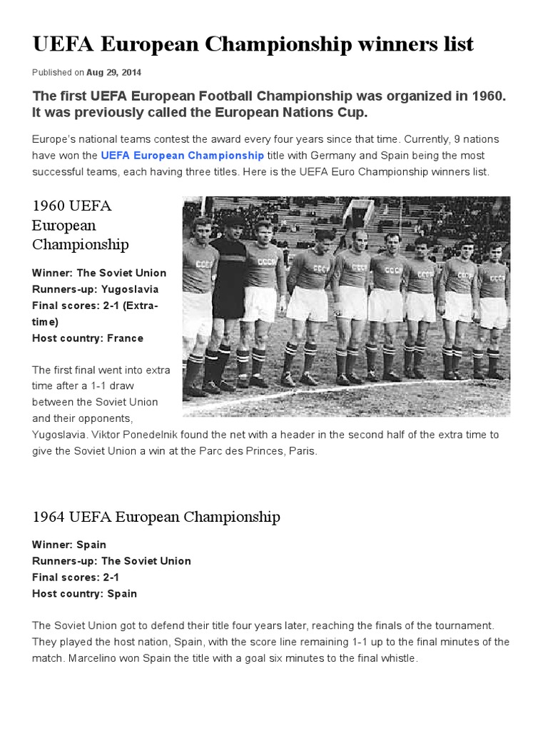UEFA European Championship Winners List - Football Bible | PDF ...