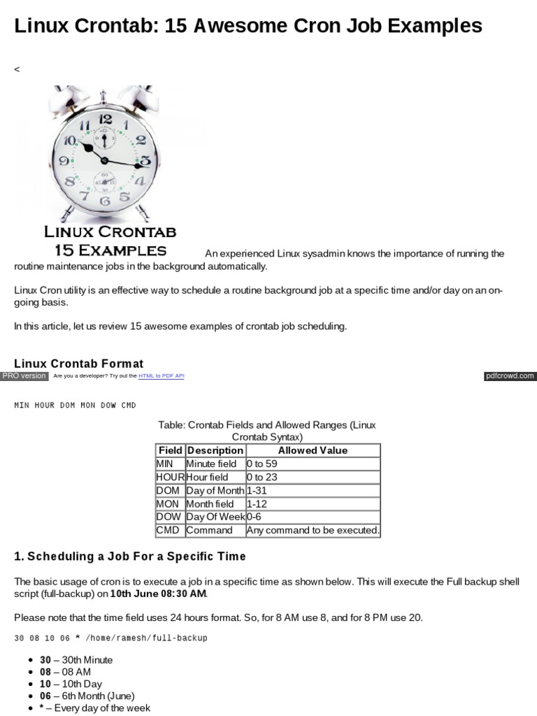 15 Cron Job Examples | PDF | Unix | Computing
