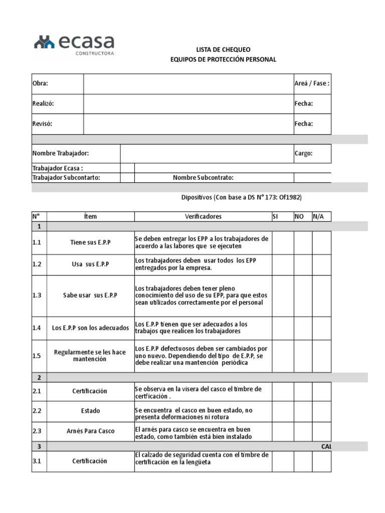 Lista de Chequeo Epp | Descargar gratis PDF | Equipo deportivo | Conflicto armado