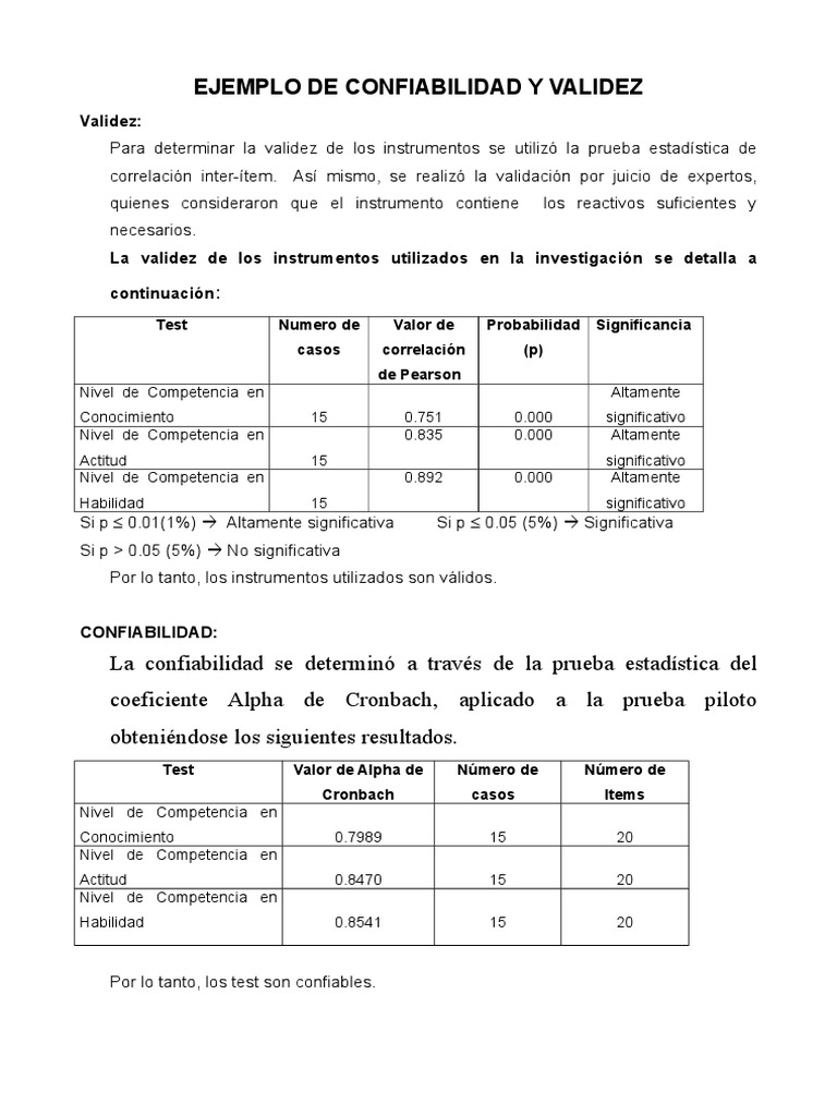 Ejemplo de Confiabilidad y Validez | PDF | Validez (Estadísticas ...