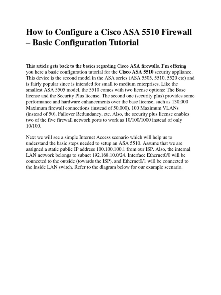 How To Configure A Cisco ASA 5510 Firewall | PDF | Ip Address | Firewall (Computing)