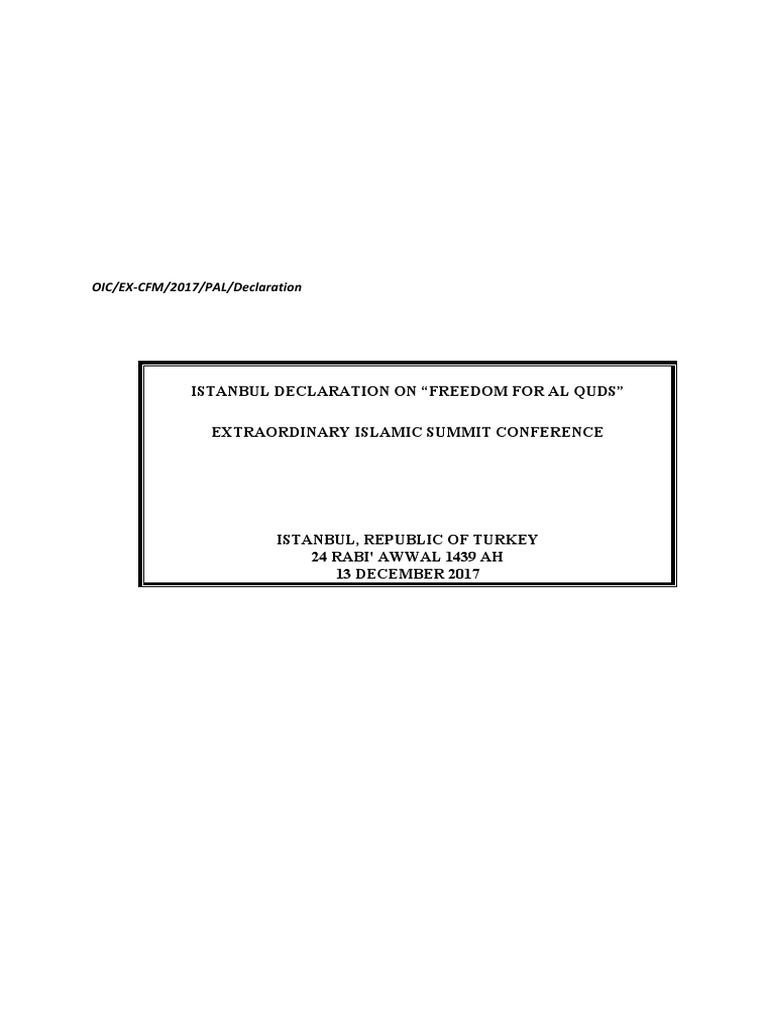Istanbul Declaration on "Freedom for Al Quds | PDF | Palestinian ...