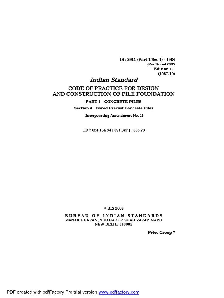 Is Code Design and Construction of Pile Foundations - Bored Piles | PDF ...