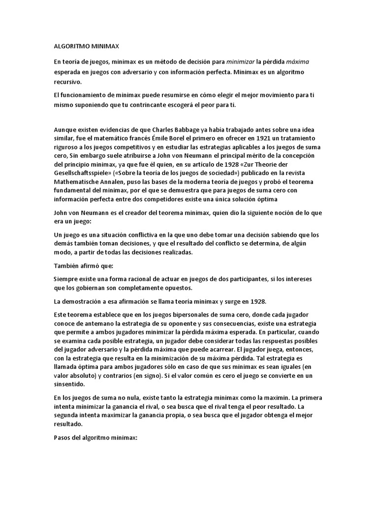 Algoritmo Minimax | PDF | Heurístico | Matemáticas Aplicadas