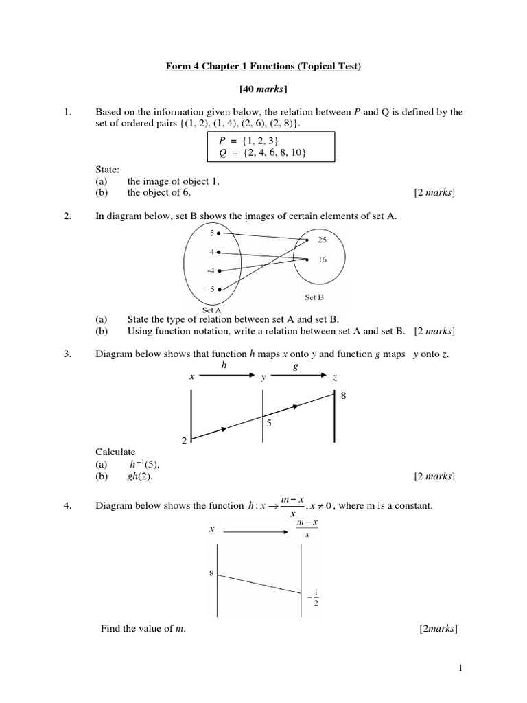 Form 4 Chapter 1 Functions (Topical Test) | PDF | Function (Mathematics ...