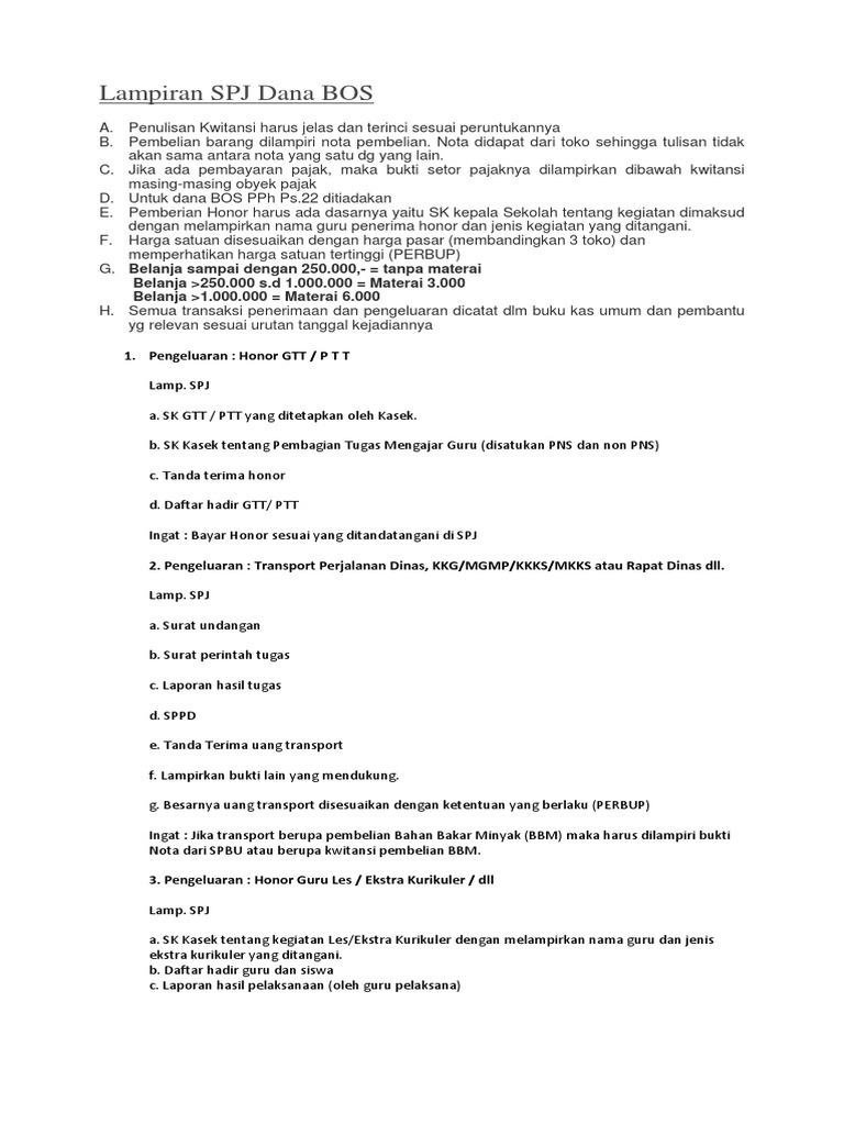 Lampiran SPJ Dana BOS Pusat | PDF