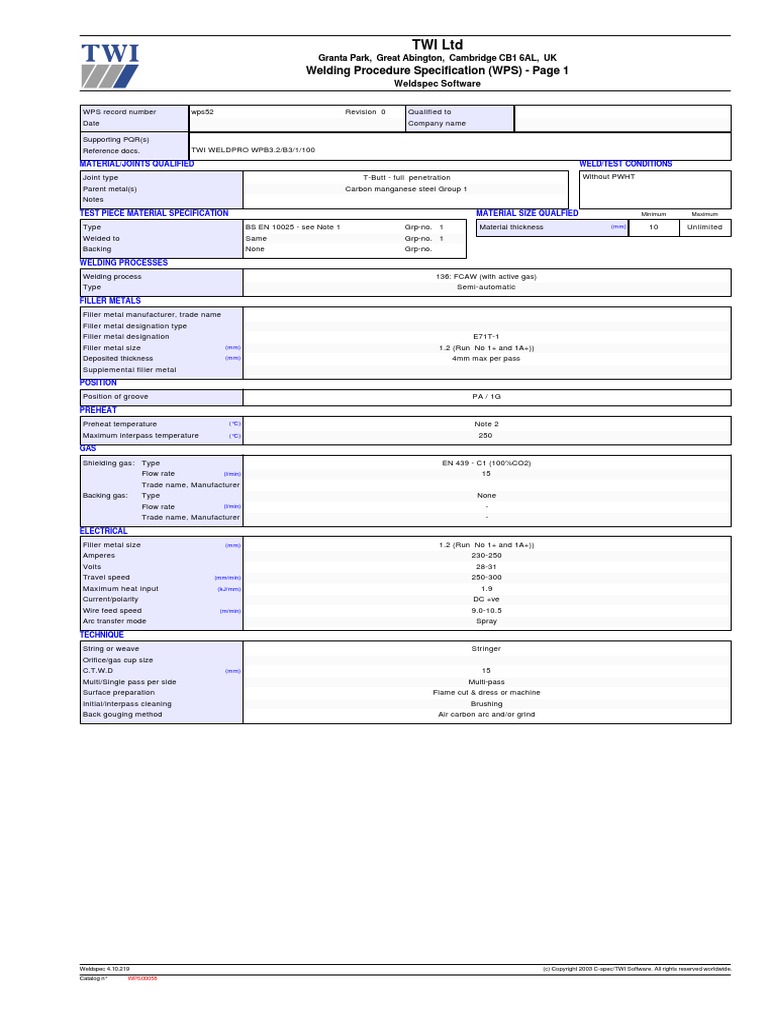 Twi LTD: Welding Procedure Specification (WPS) - Page 1 | PDF | Welding | Construction