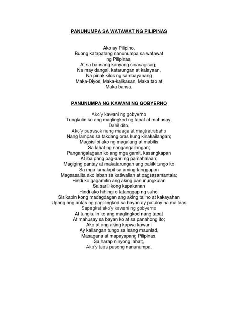 Panunumpa Sa Watawat NG Pilipinas | PDF