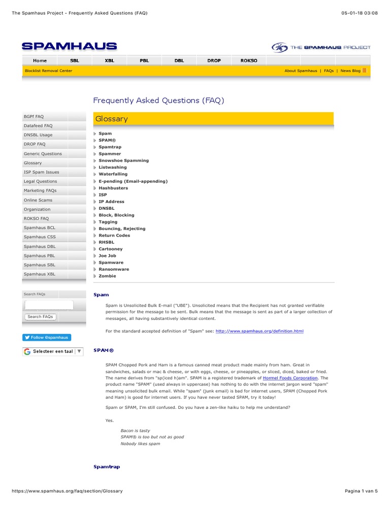 The Spamhaus Project - Frequently Asked Questions (FAQ) | PDF | Email Spam | Domain Name System